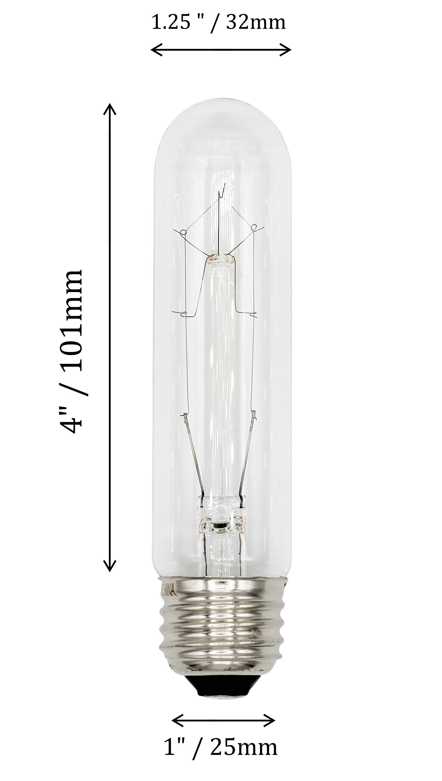 Creative Hobbies® 308 (Pack of 4) 25T10/CL - 25 Watt T10 Clear Tubular - 120V - Medium (E26) Base - Incandescent Light Bulbs