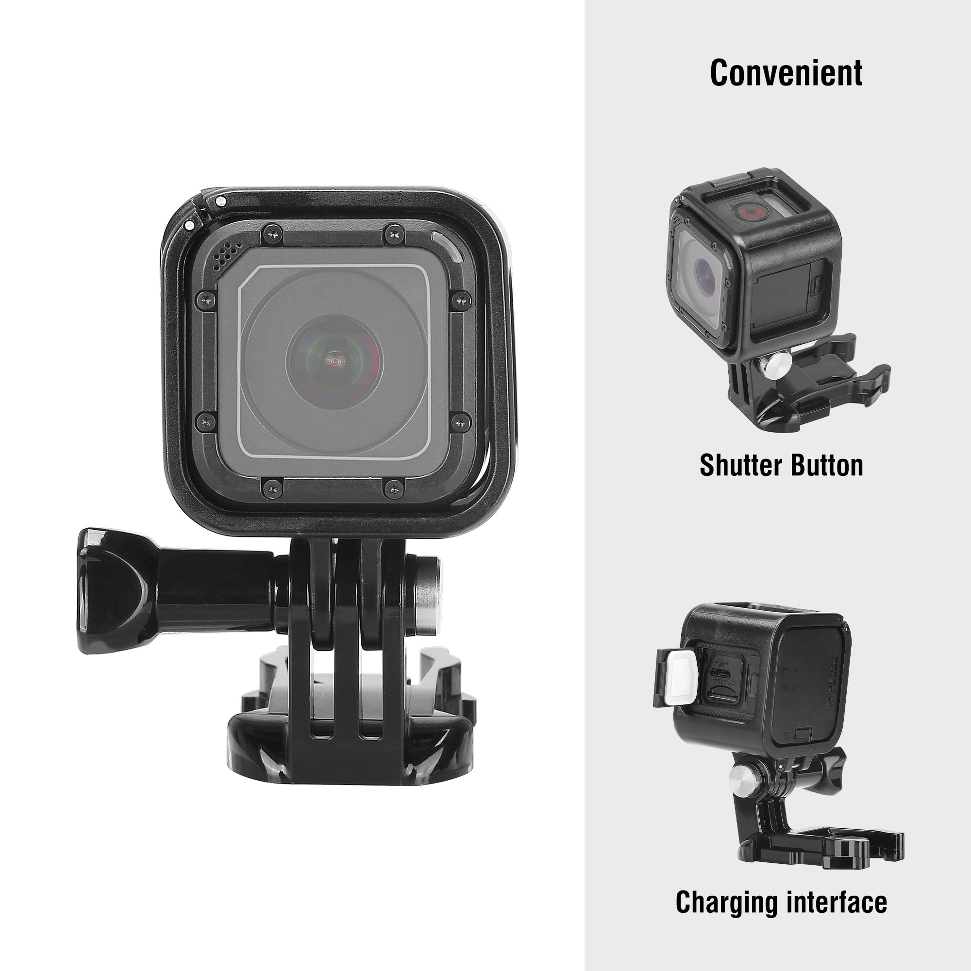 Kacebela Protective Holder Frame - Frame Mount Case Compatible with GoPro Hero Session 5, 4 Camera, Adjustable Flexible Mounting Housing Case with Heightened Base (Forward Facing Border - Black)