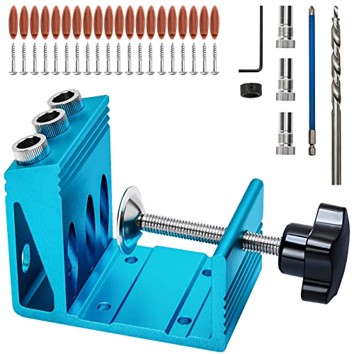 Pocket Hole Jig Kit with 3 Drill Hole Dowel Drill Joinery Screw Kit Wood Woodwork Guides Joint Angle Tool All-In-One Drill Hole System Set -Upgrade Version