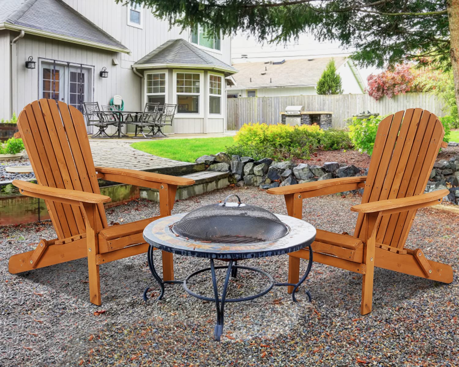 Hudada Adirondack Chairs Set of 2 Folding Lounger Chair for Lawn,Outdoor,Patio,Fire Pit Seating Accent Furniture w/Natural Finish Weather Resistant, Wooden
