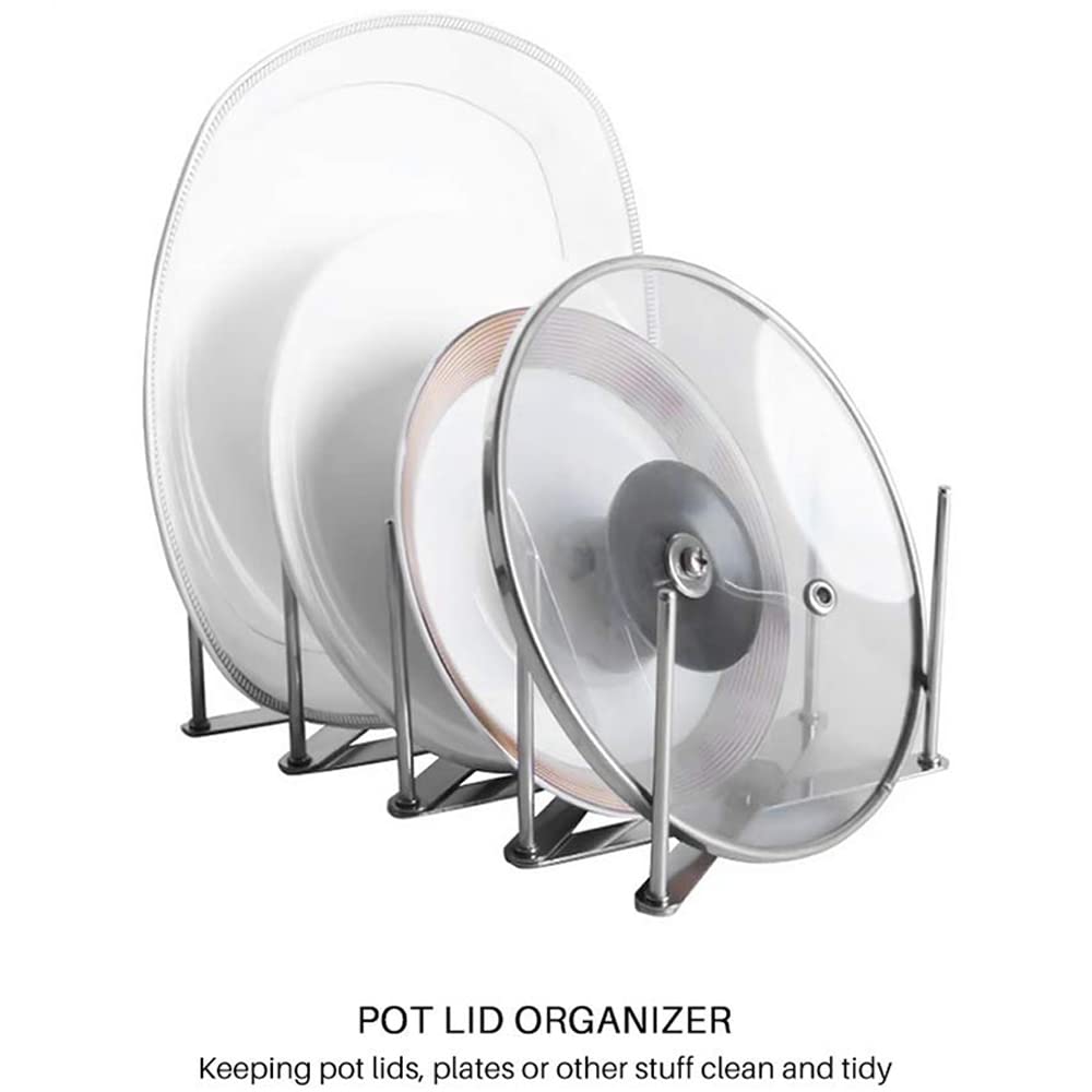 GGMOVE 2 Pack Pot Lid Organizers， Pots and Pans Organizer Rack For Cabinet，Expandable Pot Rack Pantry Bakeware Lid Holder， Multipurpose Steamer Rack Pans Holder For Kitchen Organizer