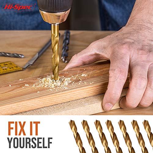 Hi-Spec 99pc SAE HSS Steel Drill Bit Set for Drill Drivers. 1/16 to 3/8" Size Bits for Metal, Plastics, Wood and Drywall. Complete in Storage Holder Case