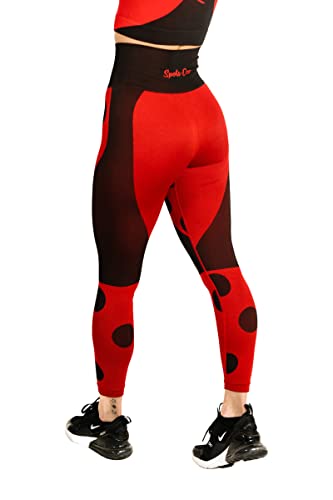 Miraculous Ladybug Womens Leggings Active Cosplay - Seamless for Gym Workout, Exercise, Yoga, Running by MAXXIM Red/Black X-Large