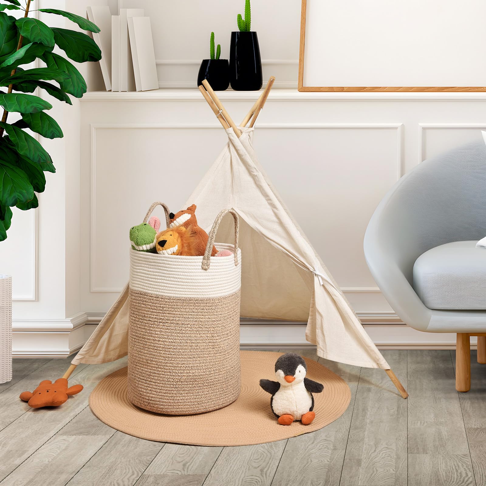 Woven Laundry Basket Laundry Hamper for Bedroom, Dirty Clothes Hamper Tall Basket, Boho Laundry Basket Nursery Hamper, 58l Large Laundry Hamper Dirty Clothes Basket Clothes Hampers for Laundry Blanket