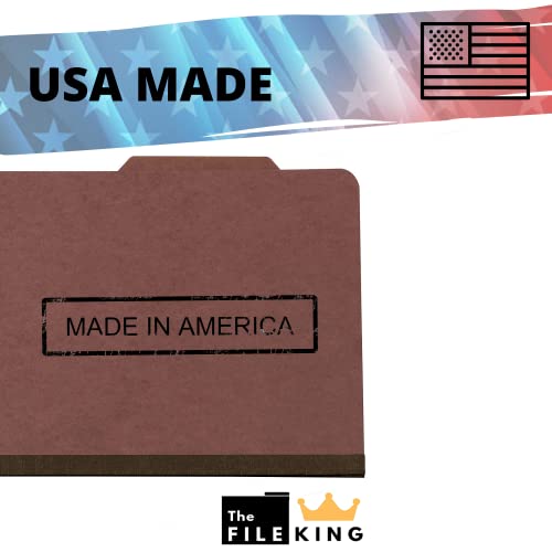 The File King Classification Folders 2 Divider Letter Size - Carnelia Red, 10 Pack | Employee File Folders with Dividers | Top Tab Pressboard Classification Folders | 2" Fastener Prongs | USA Made