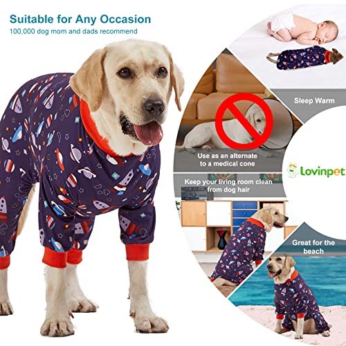 LovinPet Pullover Pitbull Pajama PJS - Lightweight Pullover Pajamas, Full Coverage Dog Pjs,Spacecraft Navy Print, Large Breed Dog Pjs/Large