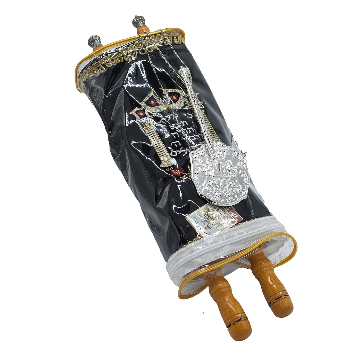 HOUSEOFGAFNI 13" Complete Torah Scroll with Blue Velvet Mantel - Hebrew Sefer Torah for Children - Includes Yad and Breastplate - Great for Simchat Torah and Weekly Parsha Study