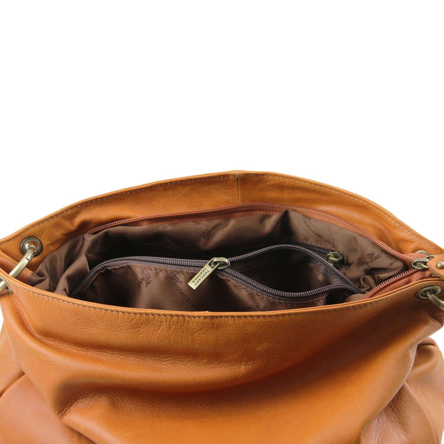 Tuscany Leather TLBag Soft leather shoulder bag with tassel detail Cognac