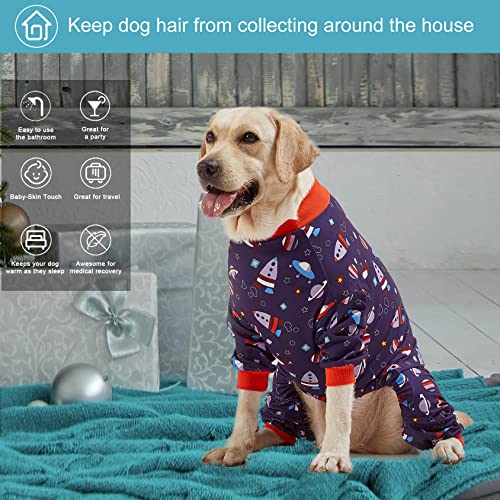 LovinPet Pullover Pitbull Pajama PJS - Lightweight Pullover Pajamas, Full Coverage Dog Pjs,Spacecraft Navy Print, Large Breed Dog Pjs/XL