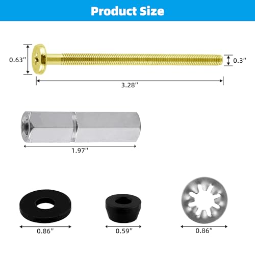 Hibbent 2 PCS Universal Toilet Seat Bolts Kit, Heavy Duty Solid Brass Toilet Bolts with Extra Long Stainless Steel Downlock Nuts Rubber Washers Gaskets, Easy to Install - Bathroom Toilet Repair Screw