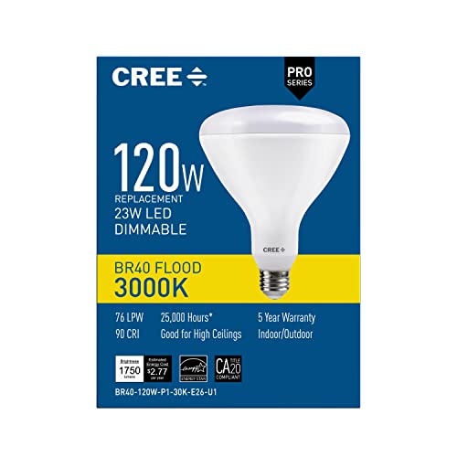 Cree Lighting BR40-120W-P1-30K-E26-U1 Pro Series BR40 Indoor Flood 120W Equivalent LED Bulb (Dimmable) 1750 lumens Bright White 3000K 1 Pack, 1 Count (Pack of 1)