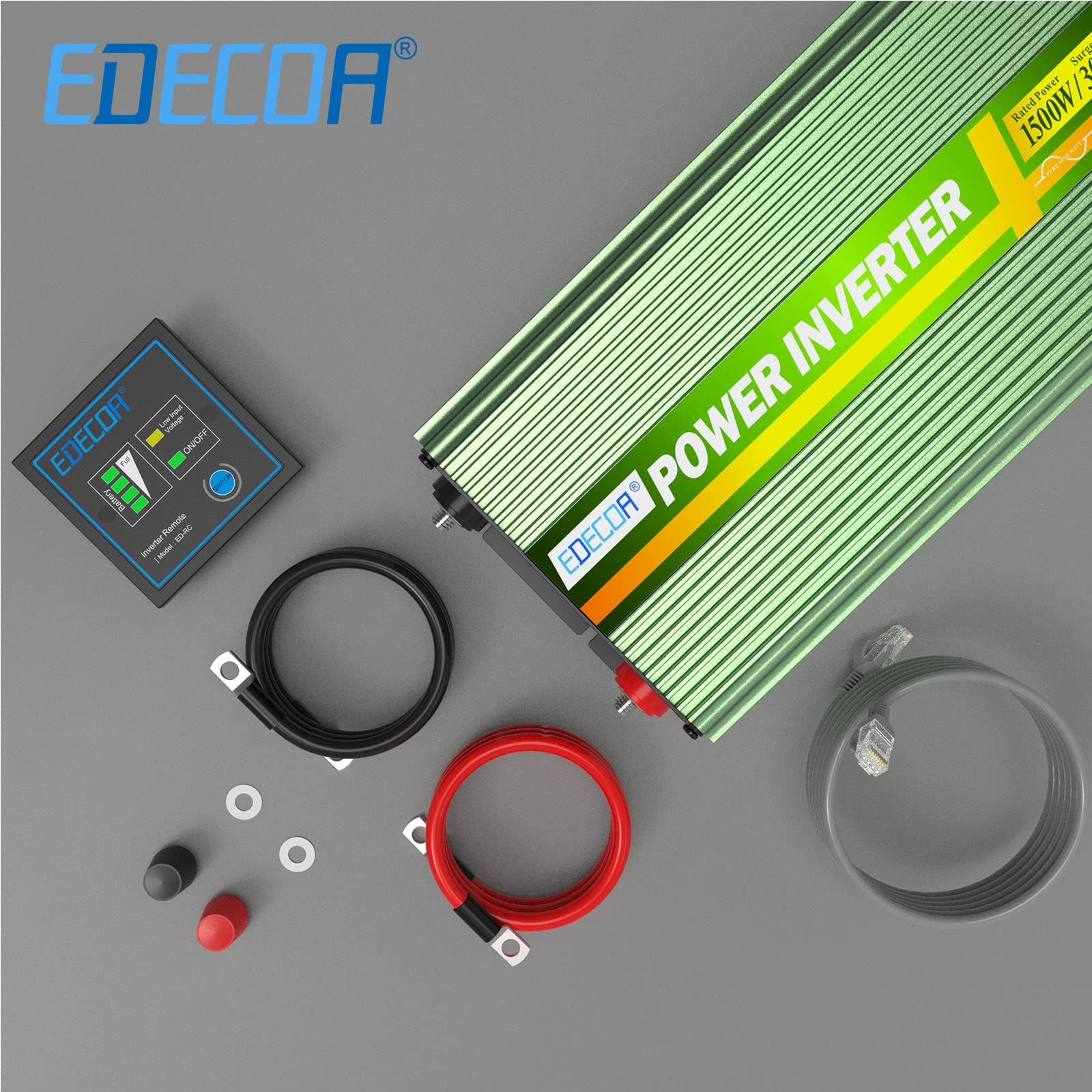 EDECOA 1500W Pure Sine Wave Power Inverter DC 12V to 120V 110V AC Converter with Remote Controller (1500 Watts 12V)