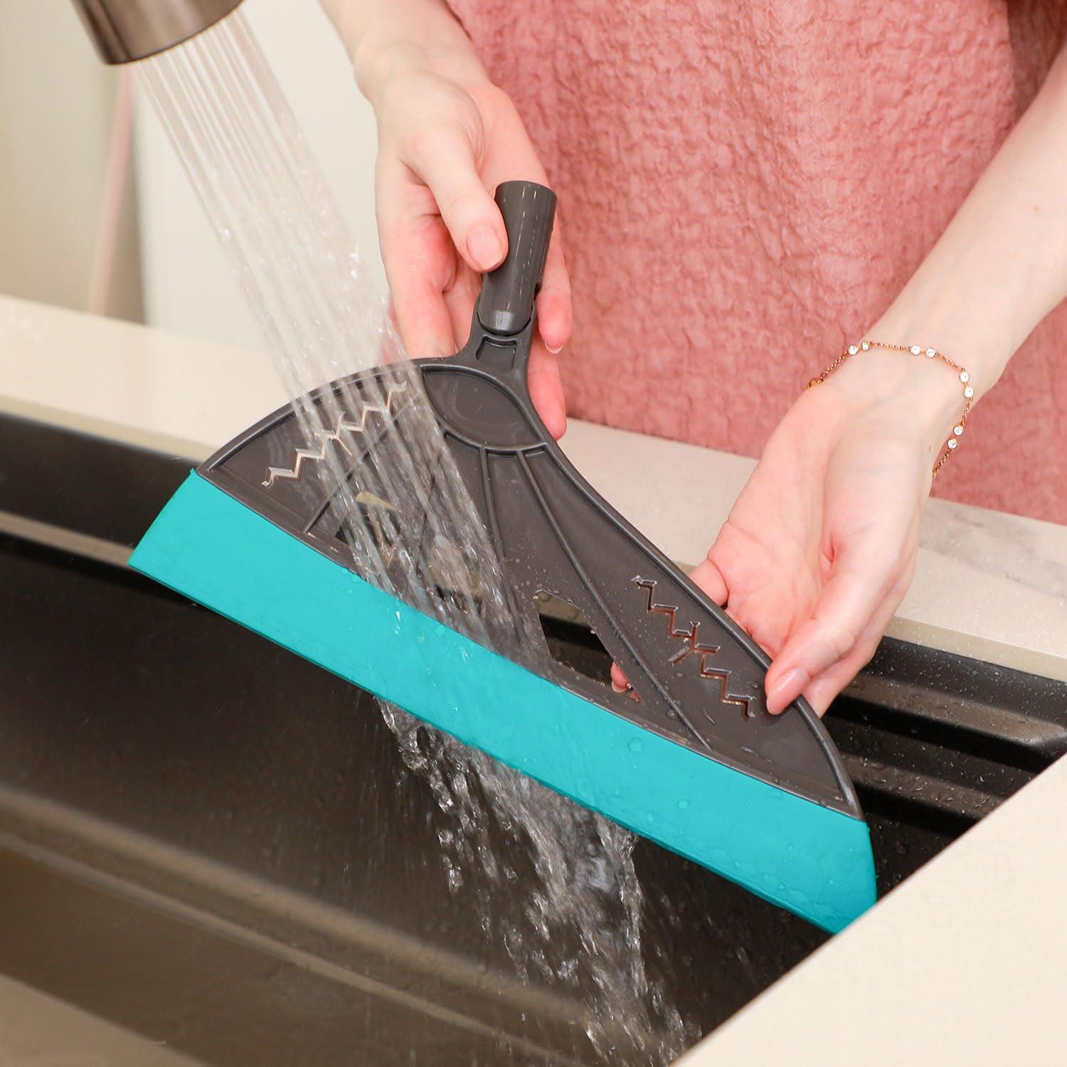 Magic Broom with V-Shape Brush, 2 in 1 Squeegee Broom for Floor Cleaning, 60β Long Handle Silicone Broom Sets to Clean pet Hair, Ketchup, Glass Shards (Grey)