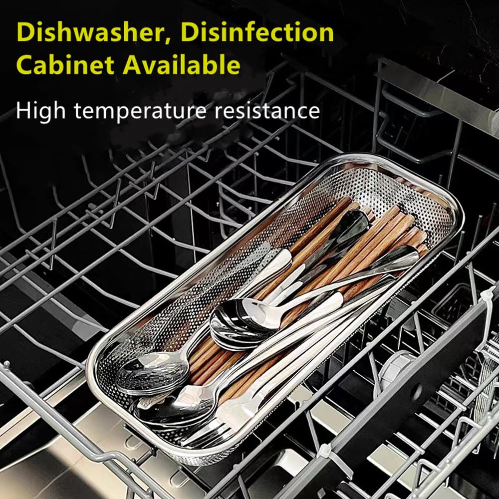 Dlmlemu Kitchen Drawer Organizer, 12 Inch Dishwasher Silverware Cutlery Basket, 2 Pack Mesh Stainless Steel Flatware Drawer Organizer, Countertop Utensil Cutlery Tray, Spoon Knife Fork Organizers Box