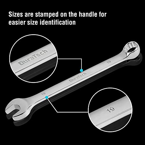 DURATECH Combination Wrench Set, SAE & Metric, 22-piece, 1/4'' to 7/8'' & 8-19mm, CR-V Steel, Organized in Wrench Holder