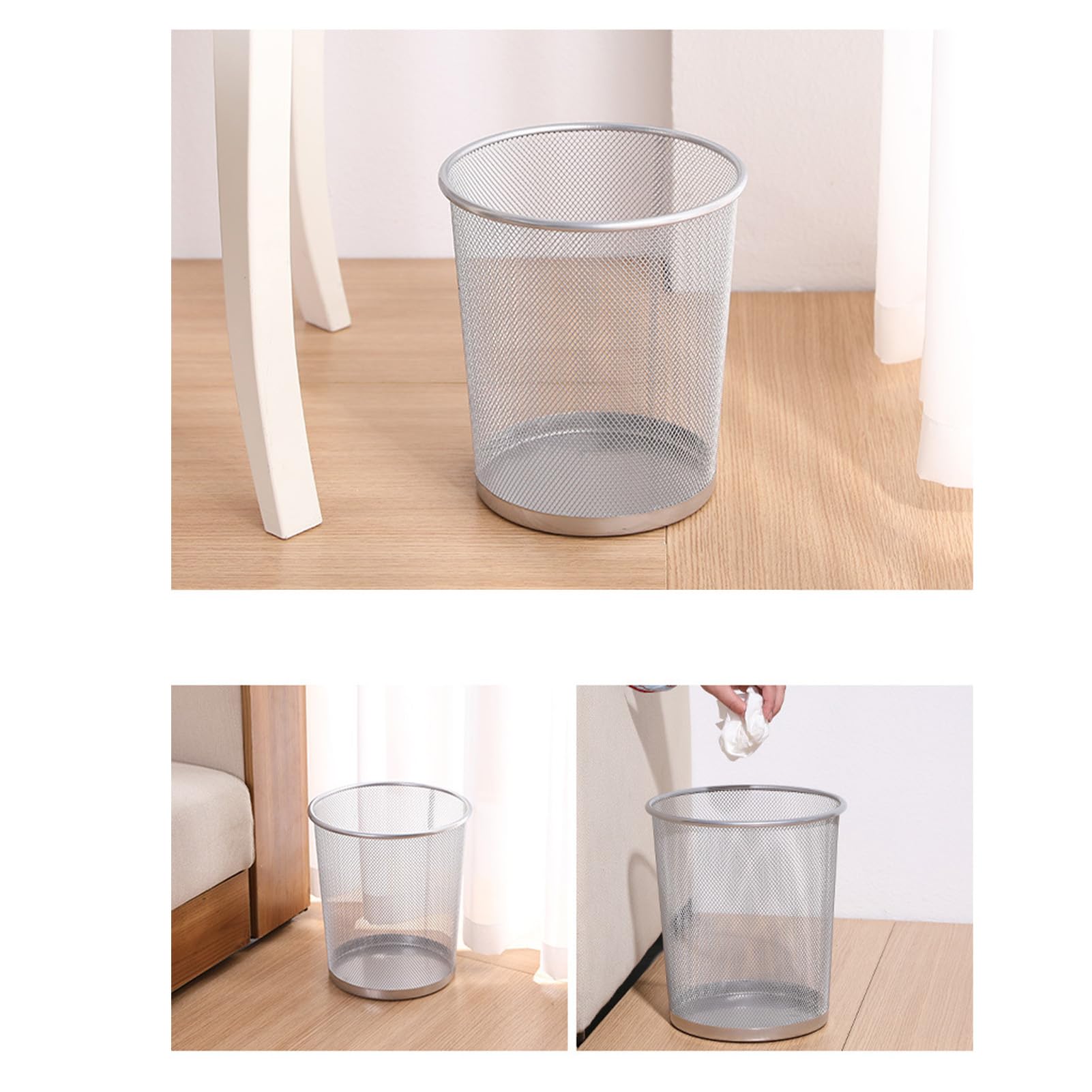 Metal Mesh Trash Can, Sturdy Iron Trash Bin, Circular Shape, Convenient, Lightweight, Compact, High Strength, Mesh Trash Can for Kitchen Bathroom Office Room (Black)