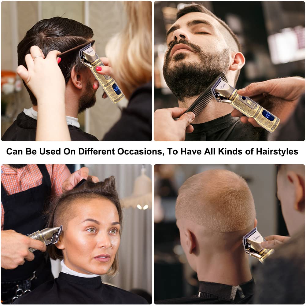Hatteker Professional Hair Clipper for Men, Cordless Rechargeable Hair Trimmer Eletric Beard Shaver Barber Gromming Kit LED Display (Gold)