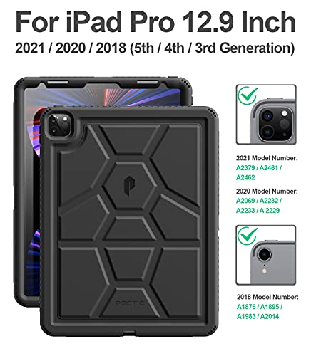Poetic TurtleSkin Case Designed for for iPad Pro 12.9 6th Generation 2022 / 5th Gen 2021 / 4th Gen 2020 / 3rd Gen 2018, Rugged Shockproof Drop Protection Kids Friendly Silicone Cover Case, Black