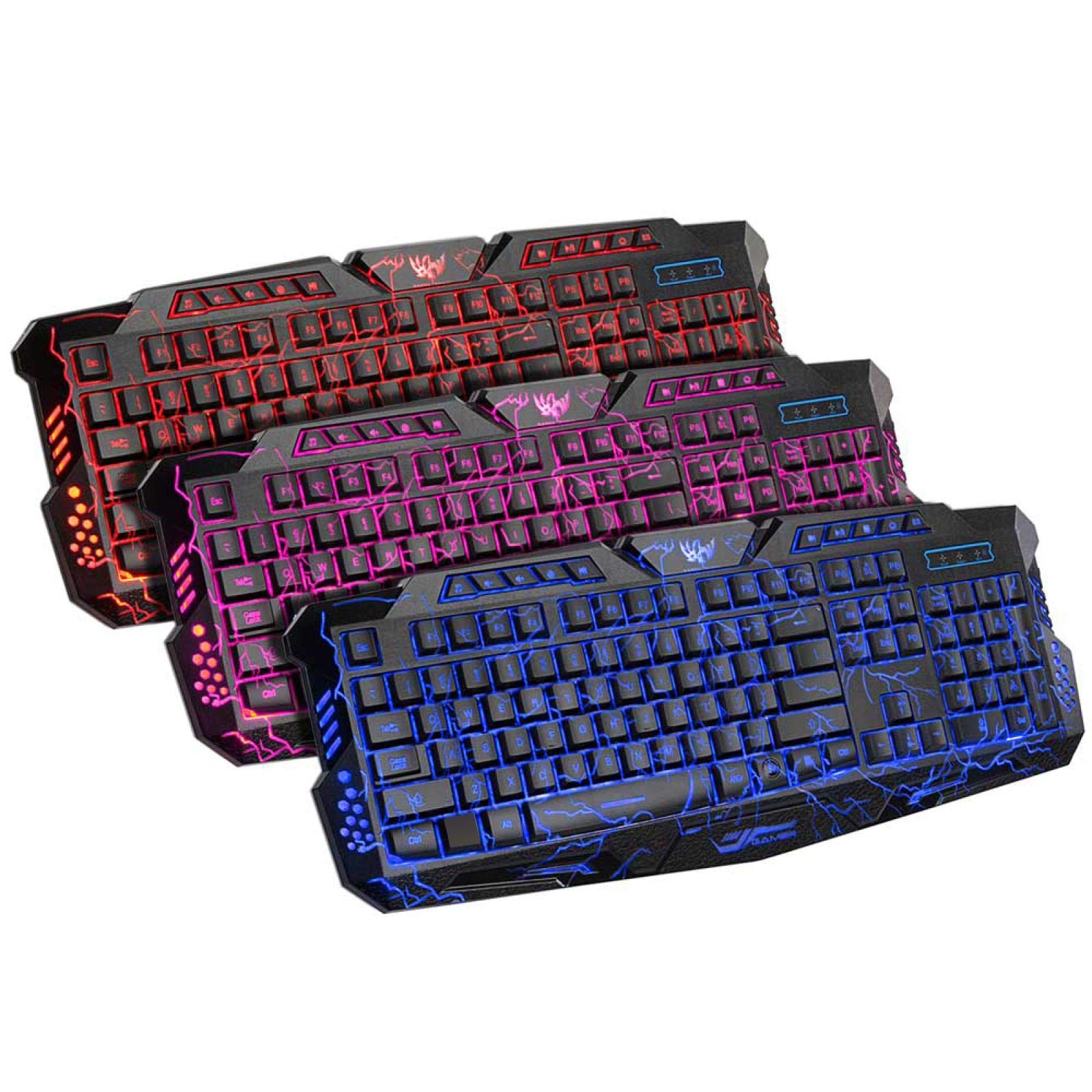 HAUBIS A878 114-Key LED Backlit Wired USB Gaming Keyboard with Cracking Pattern Black