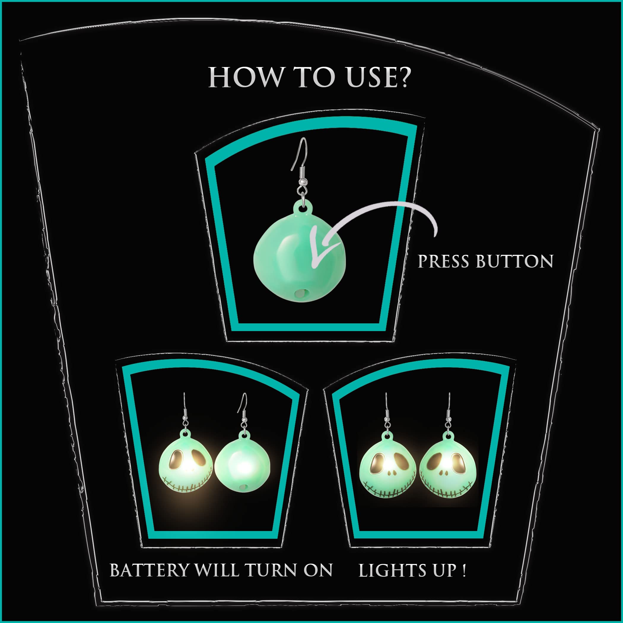 Disney The Nightmare Before Christmas Womens Earrings - Dangle Light-Up Earrings - Jack Skellington Earrings - Disney Earrings