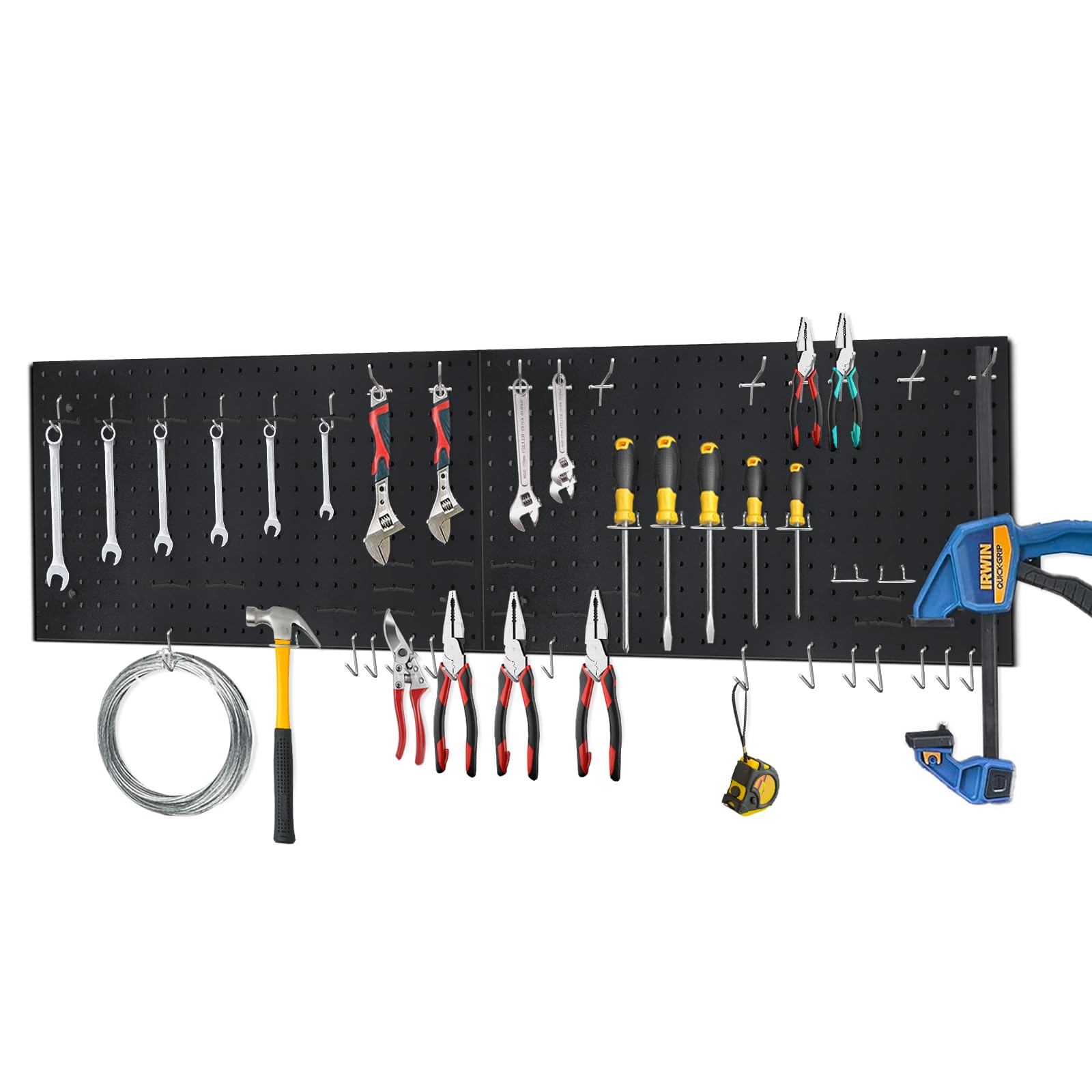 Metal Pegboard Wall Organizer for Garage,4pcs Pegboard Panels 63PCS Pegboard Accessories Organizer Kit with Hooks, Peg Locks, Pegboard Storage System include Mounting Hardware for Workbench, Garage