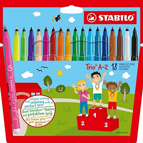 Stabilo Trio A-z 378/1-18-01 Fibre-tip Pens With Triangular Grip Zone 0.7 Mm Case With 18 Colours