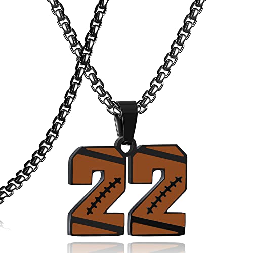 SKQIR Football Number Necklace for Boys Athletes Jersey Black Number Chain for Men Stainless Steel Charm Number Pendant Sport Jewelry Gift for Men Number:22