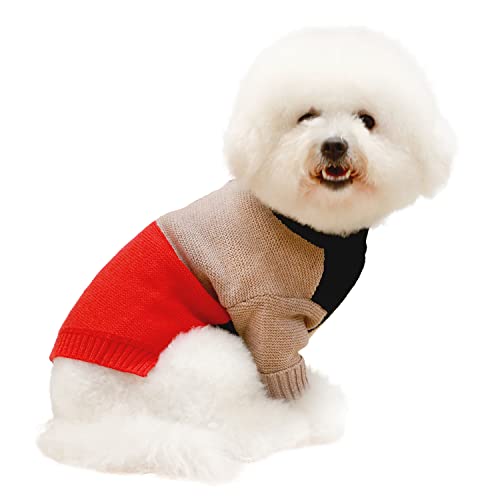 Kayto Dog Sweater, Long Sleeve Thermal Knitted,Dog Winter Clothes for Small Dogs Boy Girl, Pet Coat,Cat Sweatshirt Jacket Puppy Outfits Doggie (Large, Black with Red)