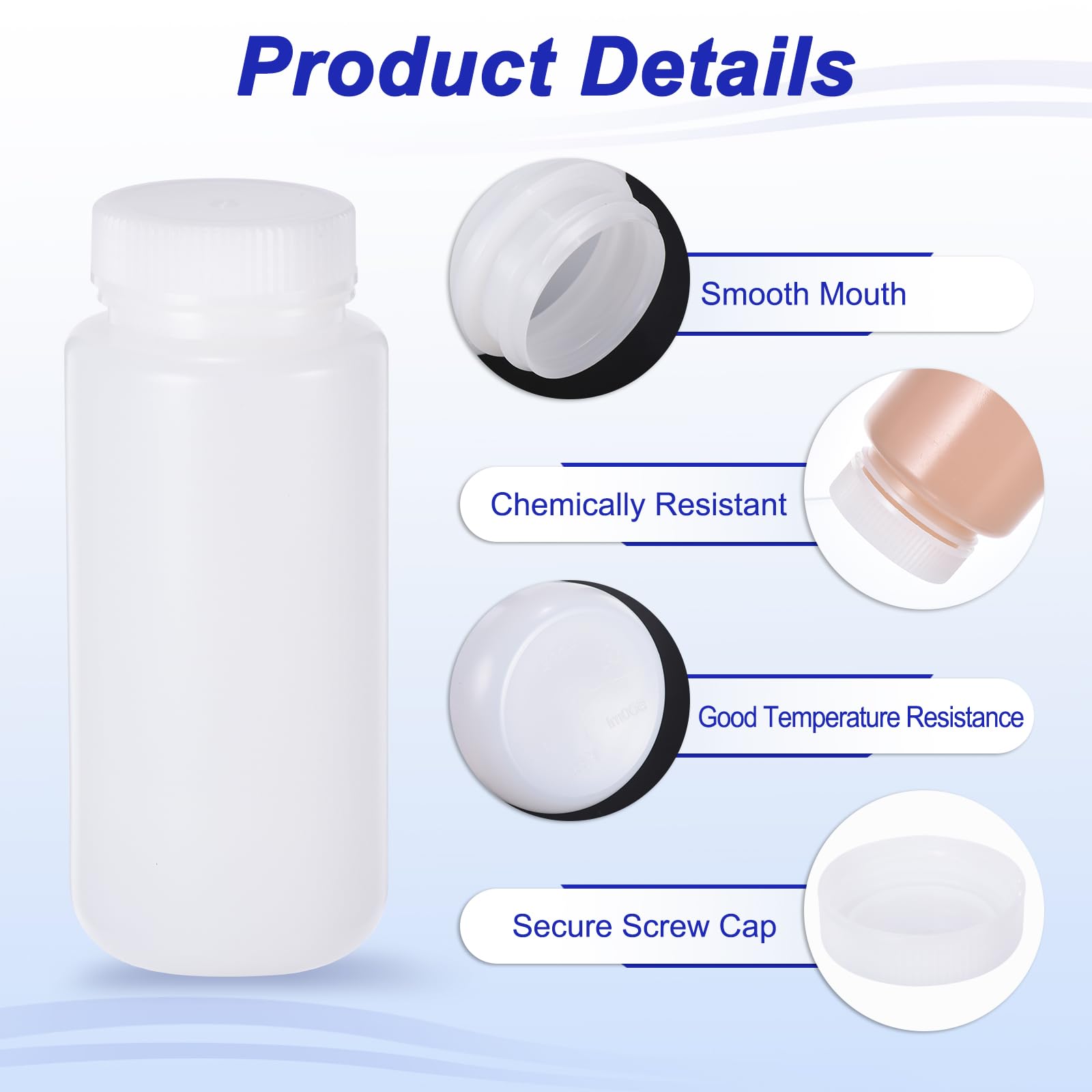 PATIKIL 15 Pcs 500ml Reagent Bottles, HDPE Wide Mouth Round Bottles with Screw Cap for Lab Water Reagent Liquids Solid Sample Storage Seal, Translucent White