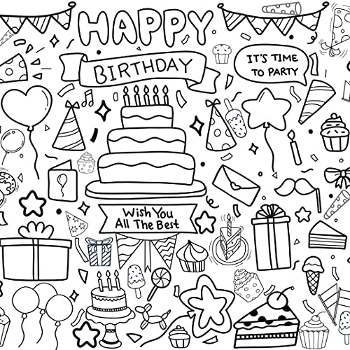 Huge Birthday Coloring Banner - 36 x 72 Inches Giant Paper Coloring Poster Paper Tablecloth for Kids Parties