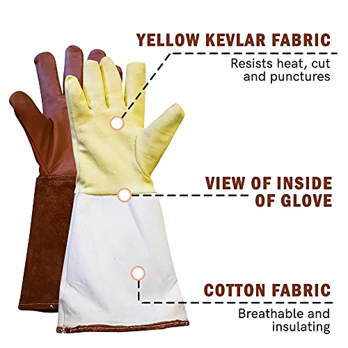 KBar7 Welding Gloves 1 Pair Heat Resistant for Forging, Stick, Mig Tig Womens and Mens XS, Small, Medium,Large,XL, XXL (Xs, Brown)