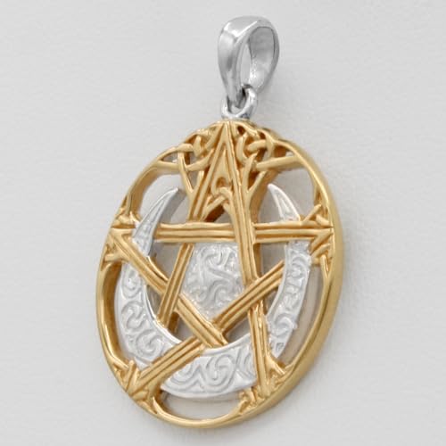 Dryad Design Celtic Moon Pentacle Pendant - Sterling Silver - 14k Gold Plated Wiccan Pagan Jewelry