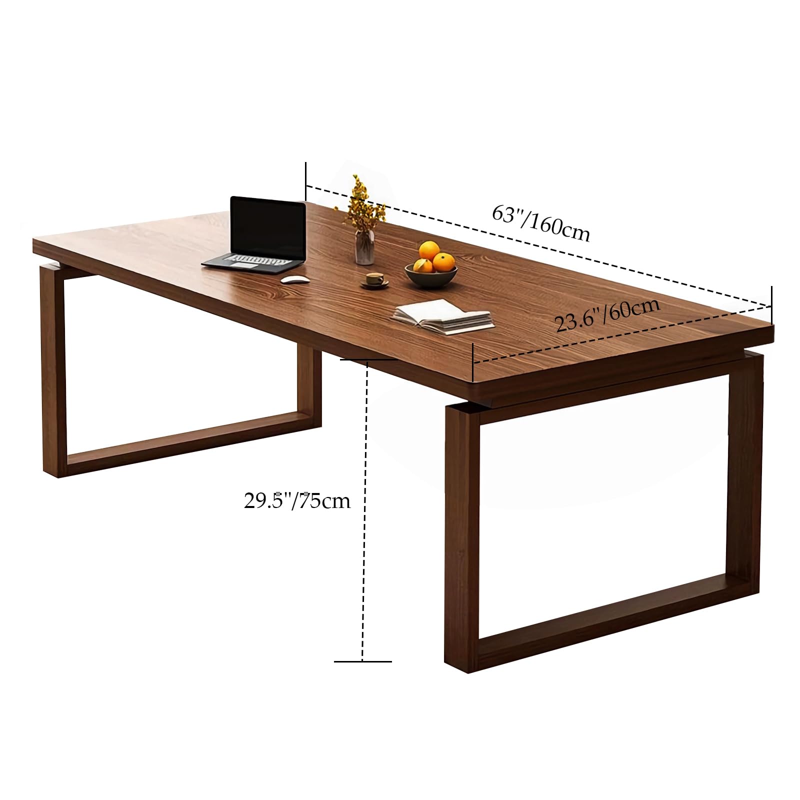 OSCHF Wooden Extra Long Desk - 55" Double Long Writing Study Table with Solid Wood Legs, 2-Person Computer Workstation for Home and Office Work, Dark Walnut