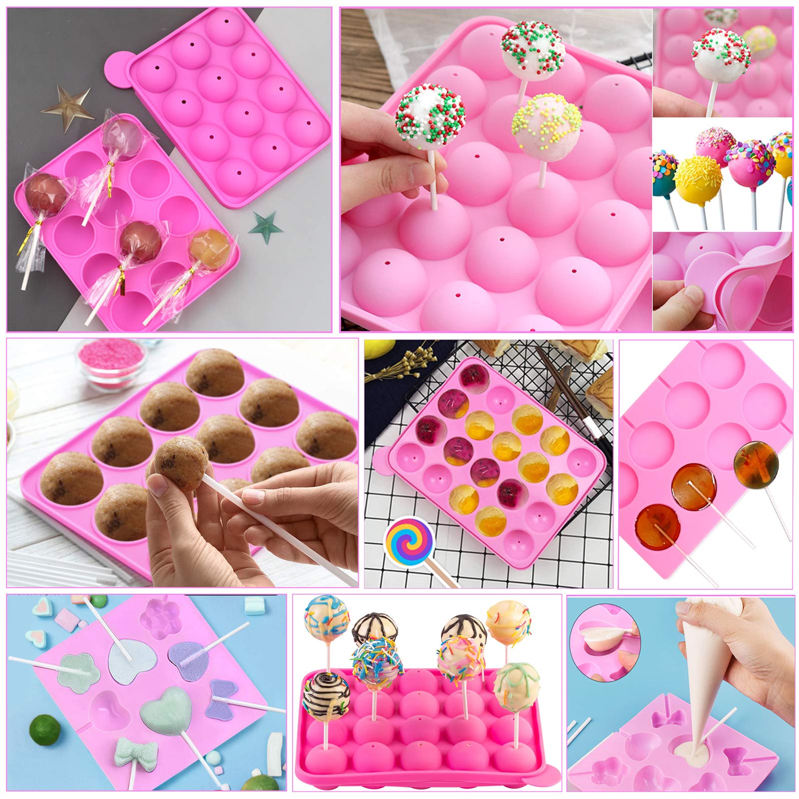 Makmeng 454Pcs Cake Pop Maker Kit - Silicone Cake Pop Set with 3 Tier Cake Pop Stand, Cake Pop Molds, Chocolate Candy Melting Pot, Lollipop Sticks and Decorating Pen - Kids Baking Gifts Set for Kids