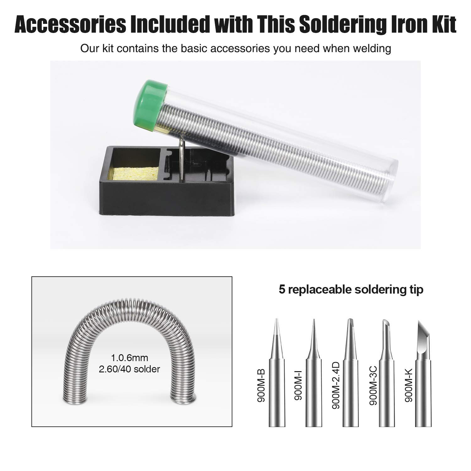 LCD Digital Soldering Welding Iron Kit with Ceramic Heater,5pcs Tips, Stand, Solder Tube, Sponge for Metal, Jewelry, Electric, DIY, Portable, 80W 110V