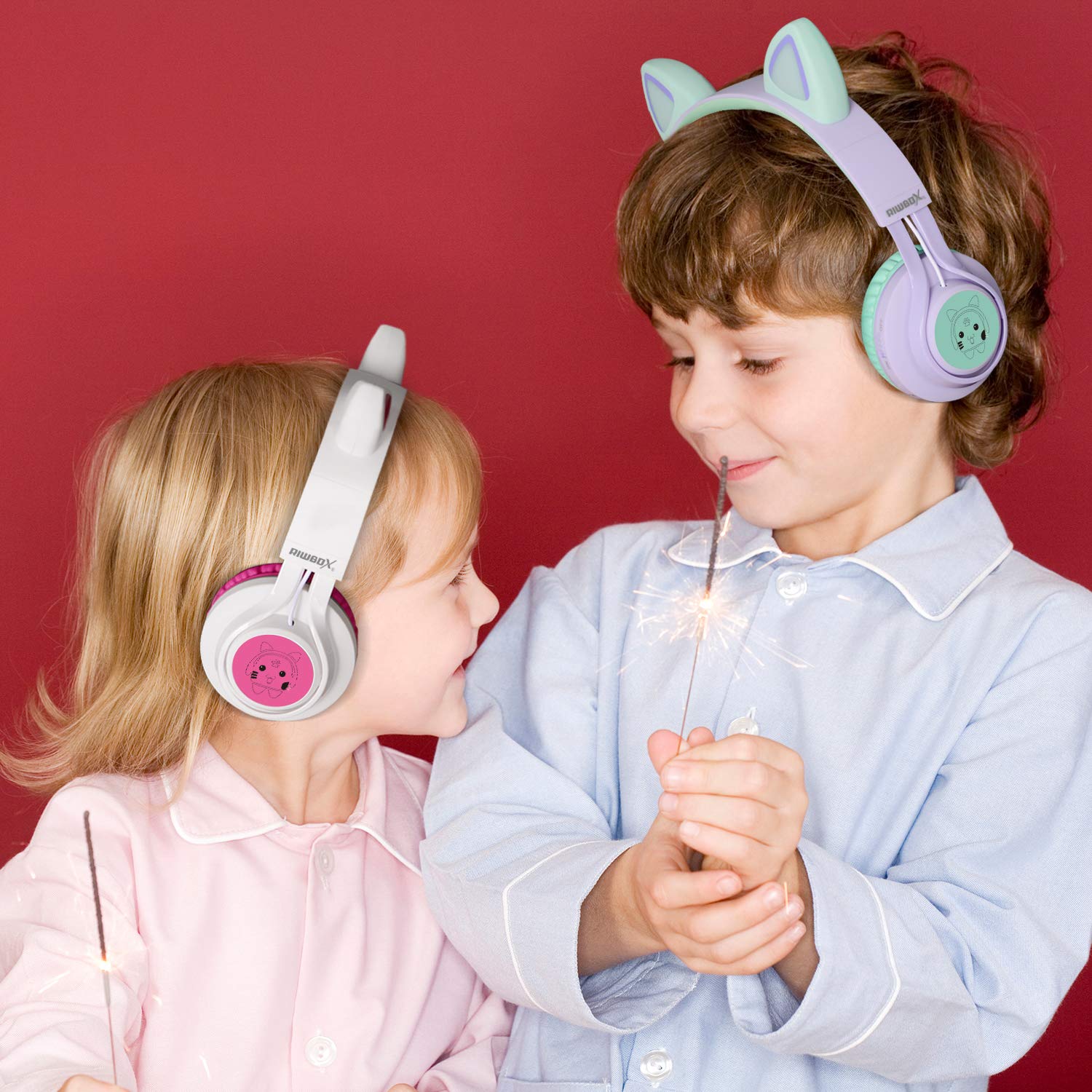 Riwbox CT-7 Cat Ear Bluetooth Headphones, LED Light Up Bluetooth Wireless Over Ear Headphones with Microphone and Volume Control for Travel/School/Smartphones/Laptop/PC/TV