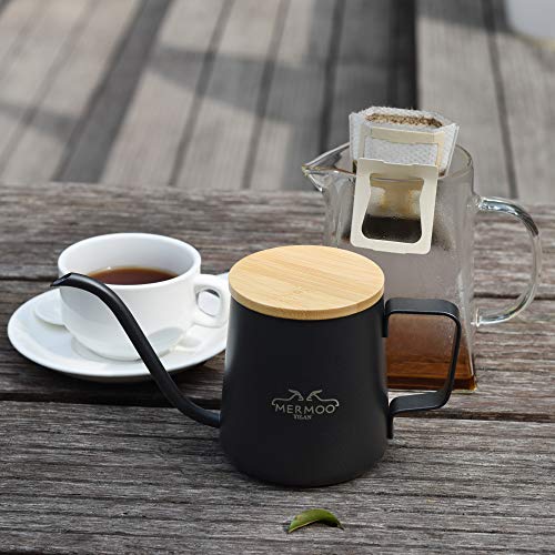 MERMOO YILAN Gooseneck Kettle Pour Over Coffee Kettle with Lid 350ml Stainless Steel Kettle Hand Drip Coffee Pot Long Narrow Coffee Pitcher Jug(black)