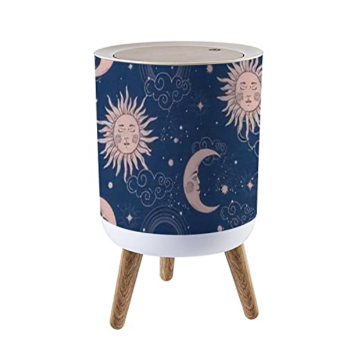 KCDCYCZEAL Small Trash Can with Lid Seamless Cosmic Sun and Crescent Moon Vintage for Astrology Round Recycle Bin Top Dog Proof Wastebasket Kitchen Bathroom Bedroom Office 7L/1.8 Gallon Multicolor