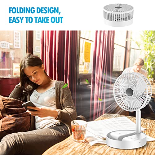 MAESHOP Portable Desk Fan 3 Speeds Wind Quiet Foldable Rechargeable Battery Operated USB Desktop Folding Fan For Office Trave Home Desk Outdoor Bedroom Trave,6.5-Inch (White)