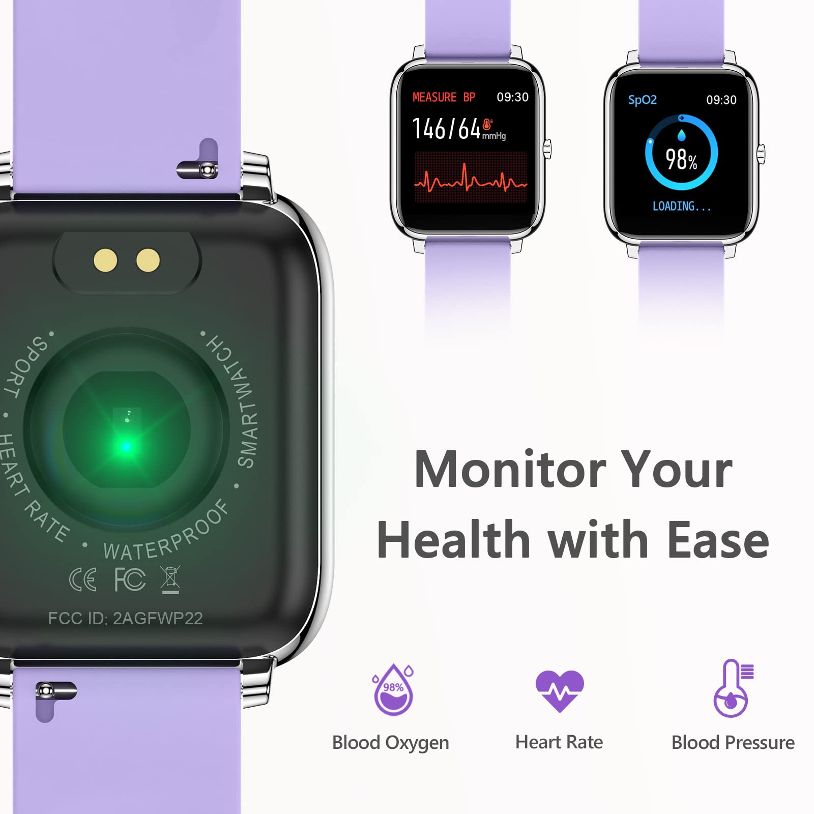 KALINCO Smart Watch, Fitness Tracker with Heart Rate Monitor, Blood Pressure, Blood Oxygen Tracking, 1.4 Inch Touch Screen Smartwatch with 3 Cables Compatible with Android iPhone iOS