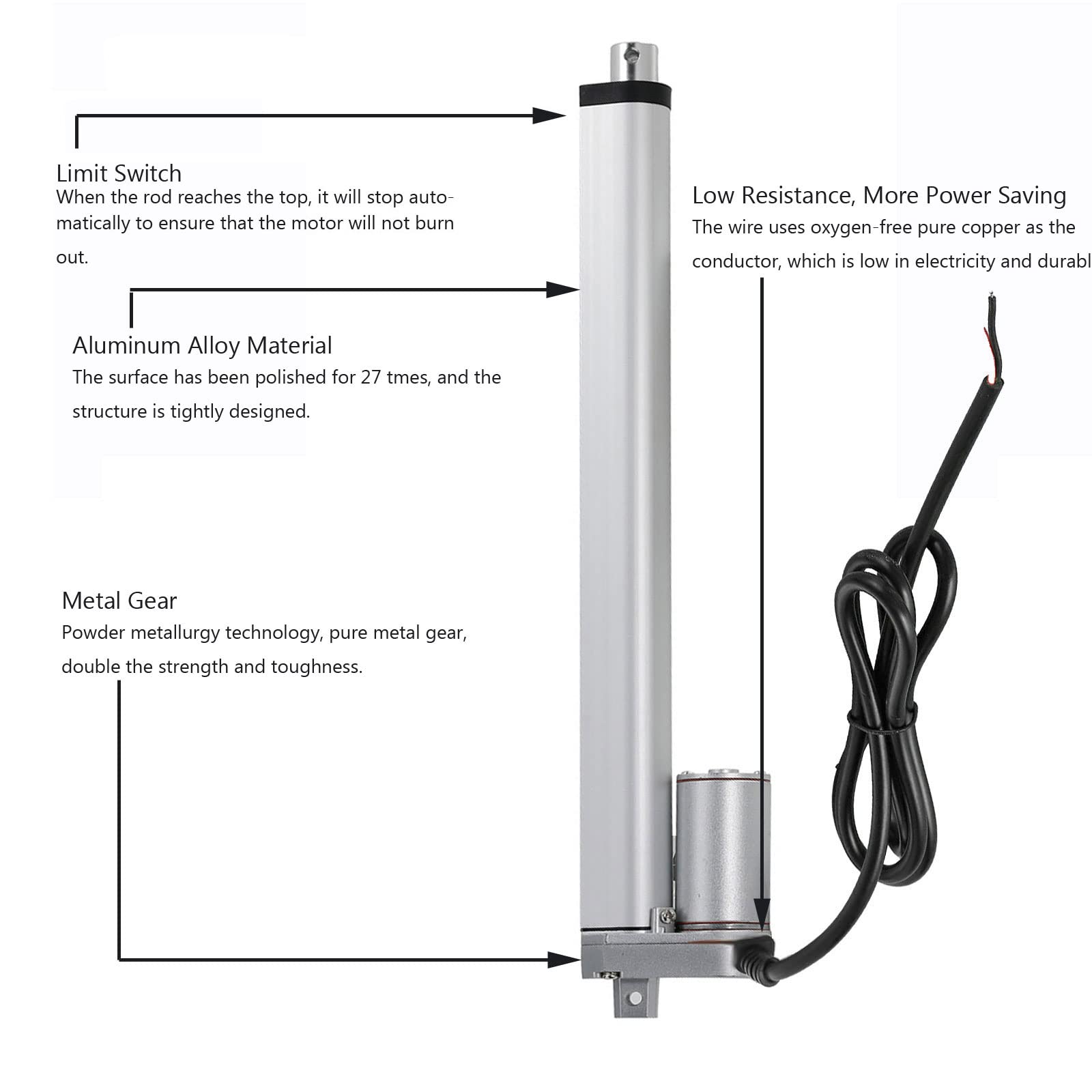 JQDML Electric Linear Actuator DC Motor 12V, 40 inch Long Stroke, Force 27lbs, Fast Speed 3"/sec, with Mounting Bracket for TV Table Lift, Door Opener and Home Automation (40"-12V-27lbs)