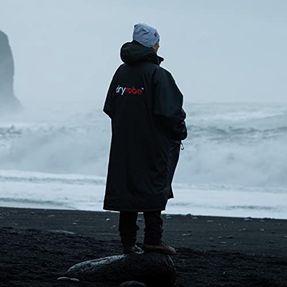 Dryrobe Advance LONG SLEEVE Swim Parka Change Robe - Stay Warm and Dry - Waterproof Oversized - Swimming/Surfing/OCR Events (Large - Black/Gray)