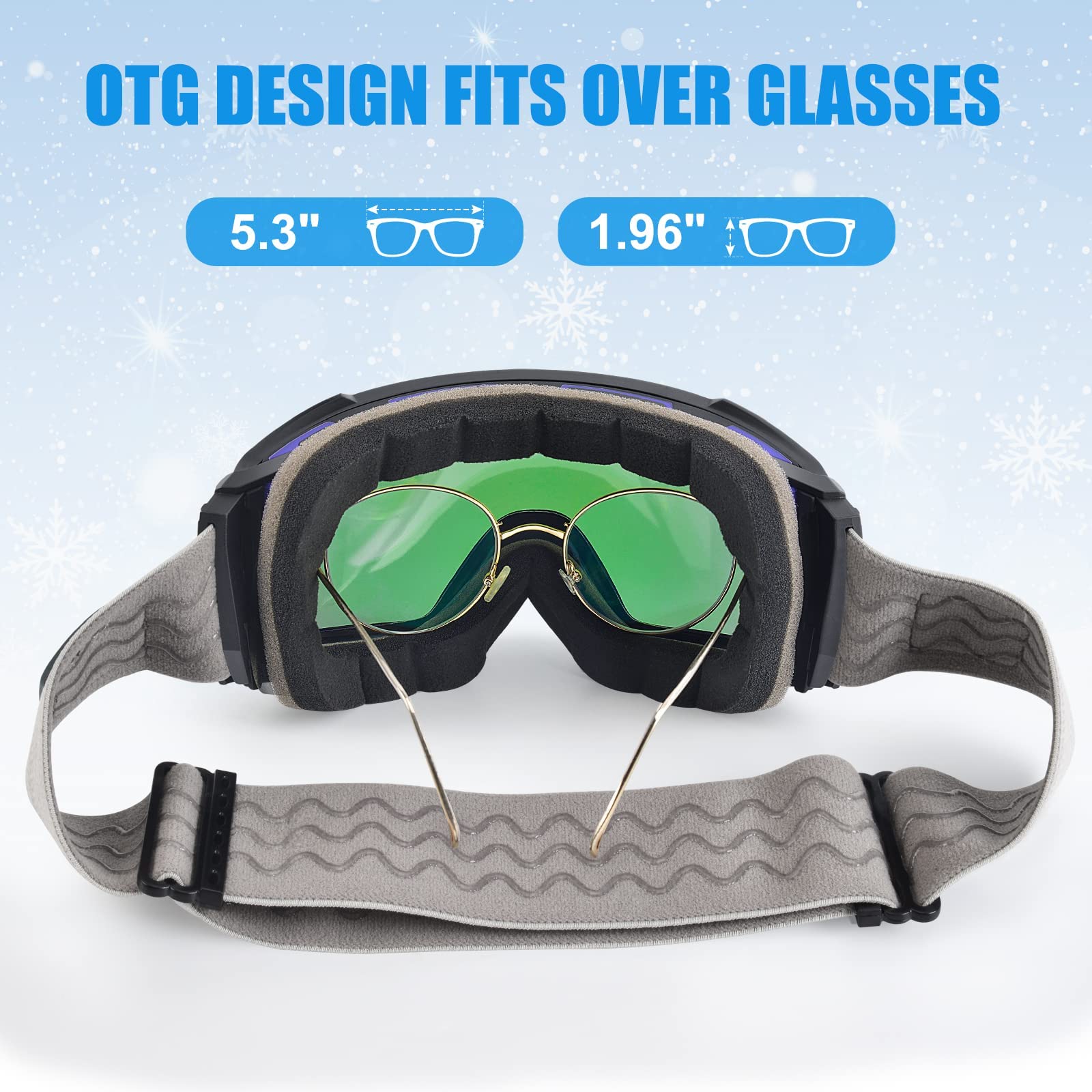 Extremus Cornice Ski Goggles, OTG Snow Sports Goggles, Wide View Snowboard Snow Goggles for Men & Women, Matt Black Frame, Ruby Lens