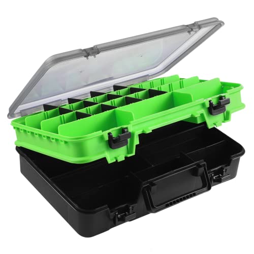 Double Layer Tackle Box, Two Level Fishing Tackle Box Organizer with Adjustable Dividers, Outdoor Fishing Large Capacity Tackle Storage Box 14.2βx9.8βx4.7β (Green)