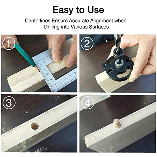 Elvaesther Dowel Drill Guide, Vertical Self Centering Dowel Jig Kit 3-Hole with 6 8 10mm Drill Bushings Woodworking Straight Hole Puncher Positioner Locator Hand Drill Tool