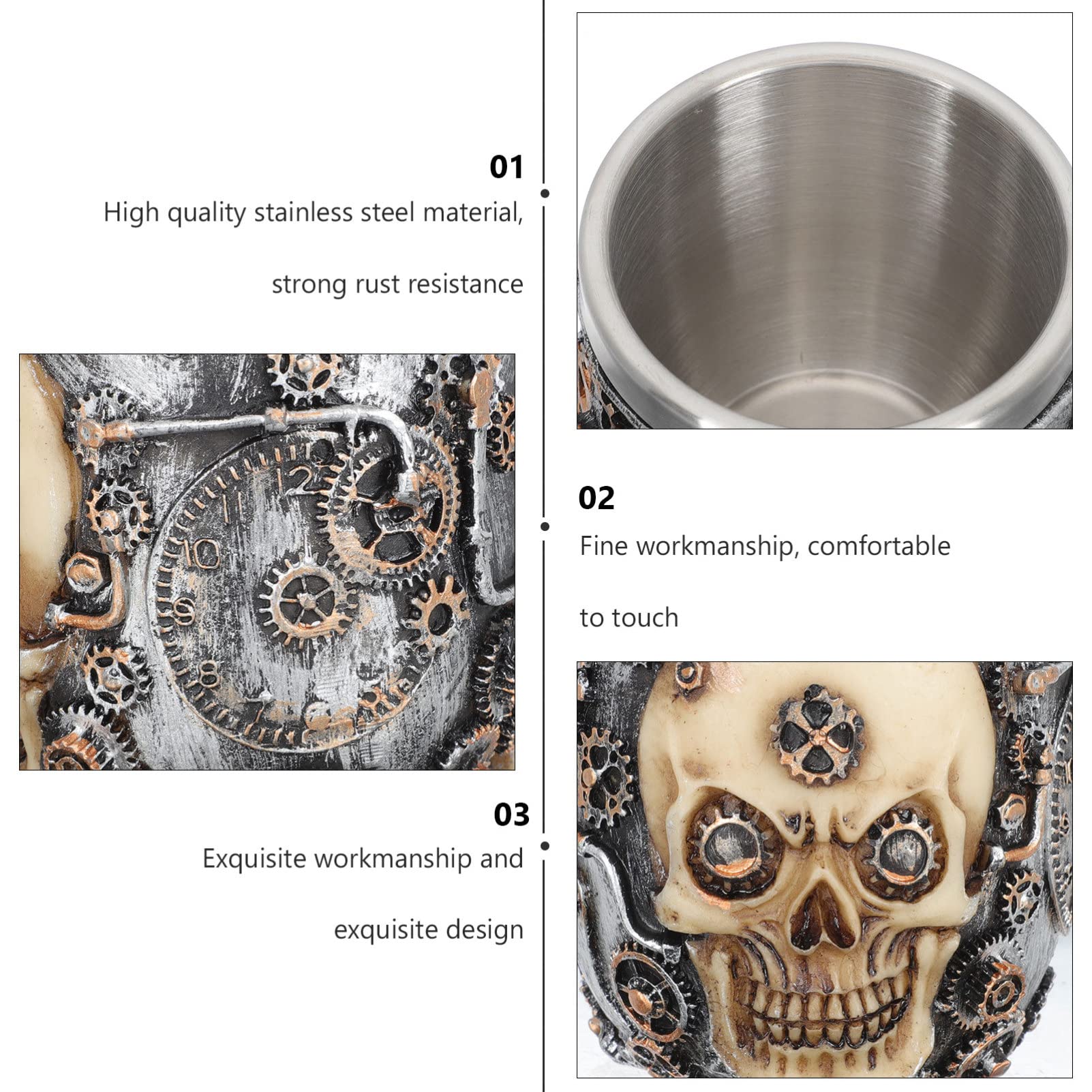 KALLORY Unbreakable Shaving Cup Men Mug Skull Wet Shaving Tool Pattern Stainless Cream for Soap Foaming Facial Cleansing Steel Lather Container Beard Bowl Cup Mens Shave Shaving Brush Bowl