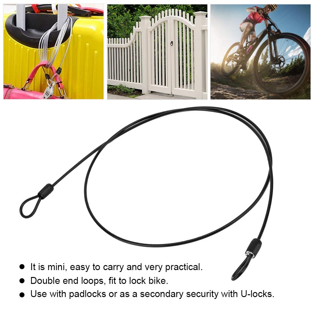 Double Loop Steel Cable Flexible Lock,U Lock Cycling Sports Internal Steel Wire and External Plastic Security Loop Cable Scooter Lock(Black)