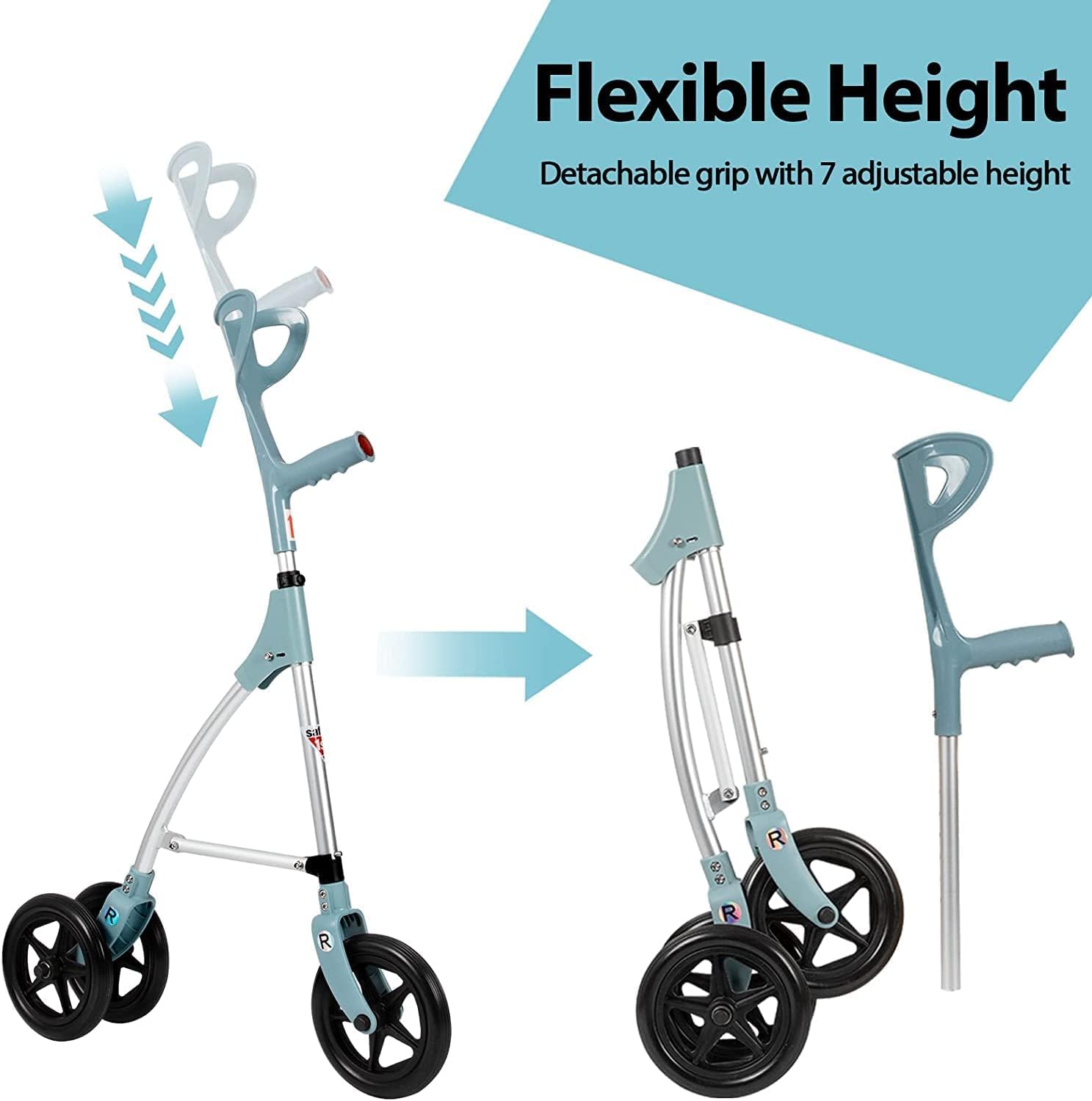 DAILYLIFE 3 Wheel Compact Rollator Walker, Lightweight Folding Mobility Rolling Walker for Seniors and Adults, Adjustable Handle Height with Sturdy Wheels and Portable Bag