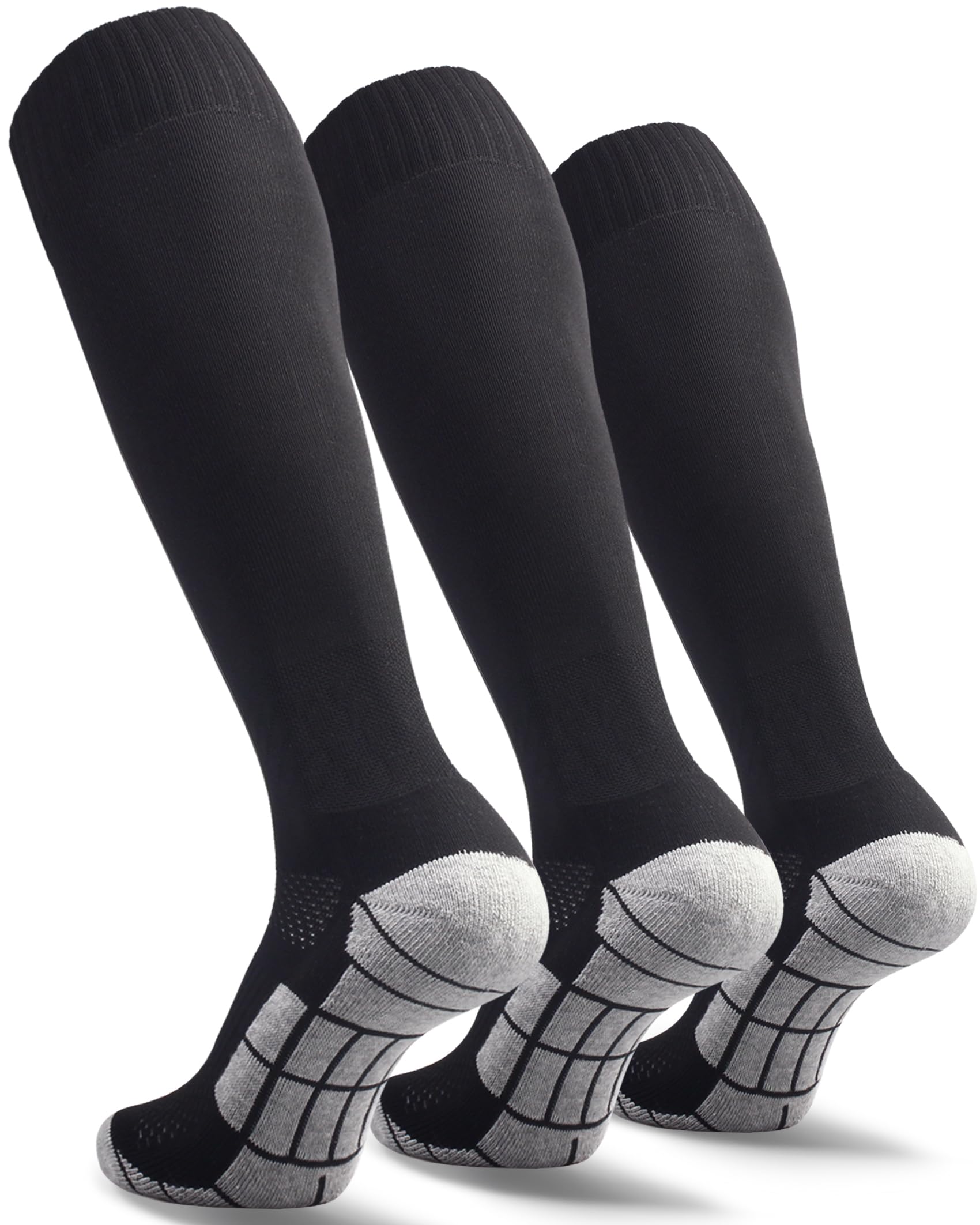 CWVLC Soccer Socks Mens Womens 3 Pairs Football Sport Team Athletic Knee High Long Tube Cotton Compression Socks Black Large (10-13 Women/8-12 Men)