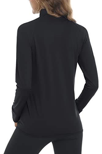 MAGCOMSEN Women's UPF 50+ Lightweight Athletic Jacket Sun Protection Full Zip Long Sleeve Shirts Hiking Outdoor Pockets Black L